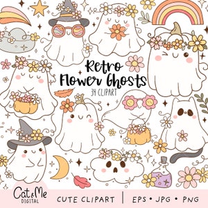 Retro Flower Ghost Clipart Halloween Clipart Spooky Girly Png Hippie ...