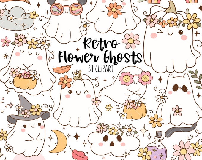 Cute Flower Ghosts Bundle PNG ONLY Digital Download, Cricut Silhouette ...
