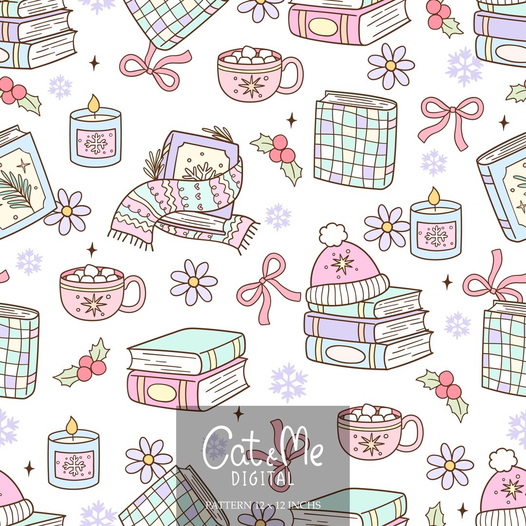 Groovy Winter Bookish Seamless Book Repeating Pattern Pastel Bookish ...