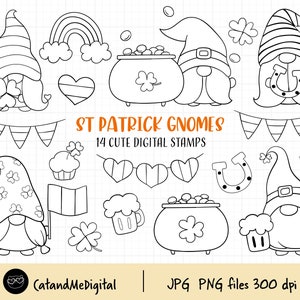 Digital Stamp St Patrick Gnomes Gnome Clipart Gnome Outline Digistamp ...