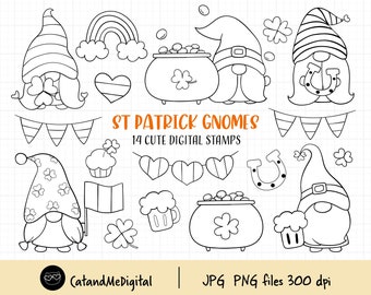 St Patrick Gnomes Digital Stamp Gnome Clipart Gnome Outline | Etsy