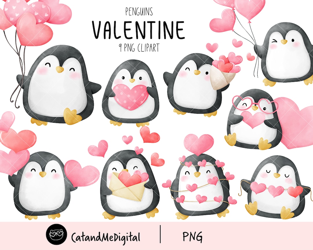 Penguin Valentine Clipart Valentine Clipart Watercolor Animal Clipart ...