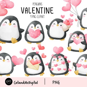 Penguin Valentine Clipart Valentine Clipart Watercolor Animal Clipart ...