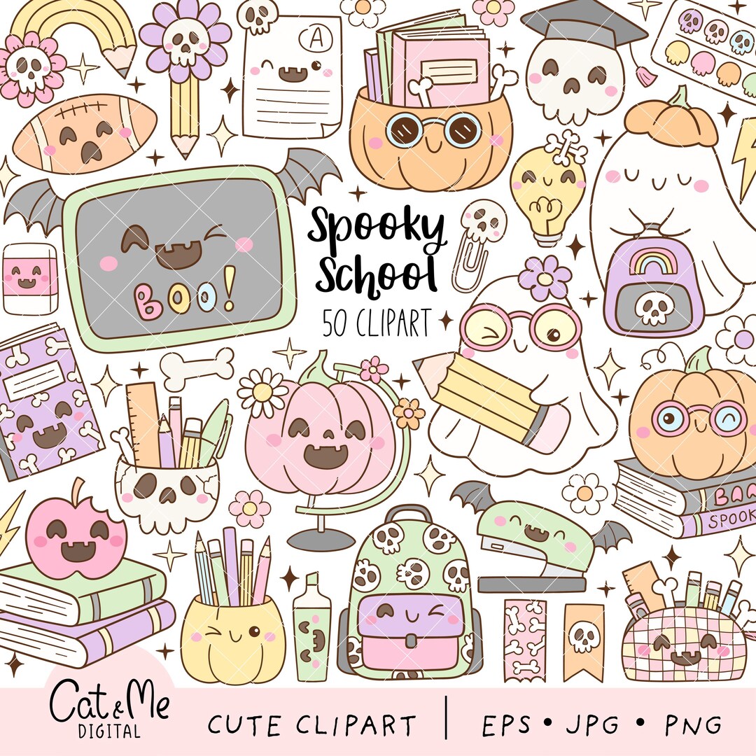 Spooky School Clipart Pastel Back to School Png School Halloween Png ...