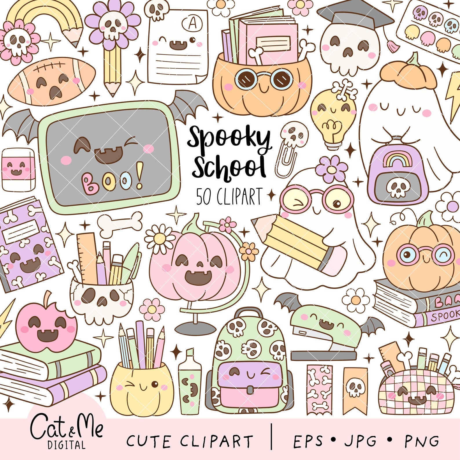 Spooky School Clipart Pastel Back to School Png School Halloween Png ...