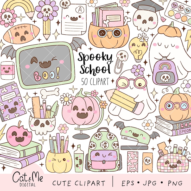 Spooky School Clipart Pastel Back to School Png School Halloween Png ...