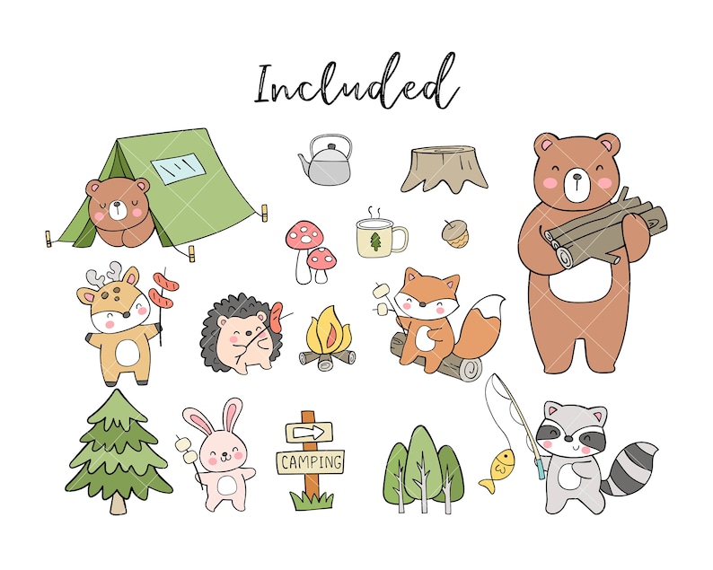 Animals Camping Clipart Woodland Clip Art Summer Camp Clipart - Etsy