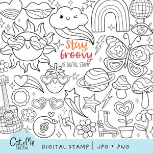 Retro Groovy Digital Stamp Outline Stay Groovy Stamp Doodle Hippie ...