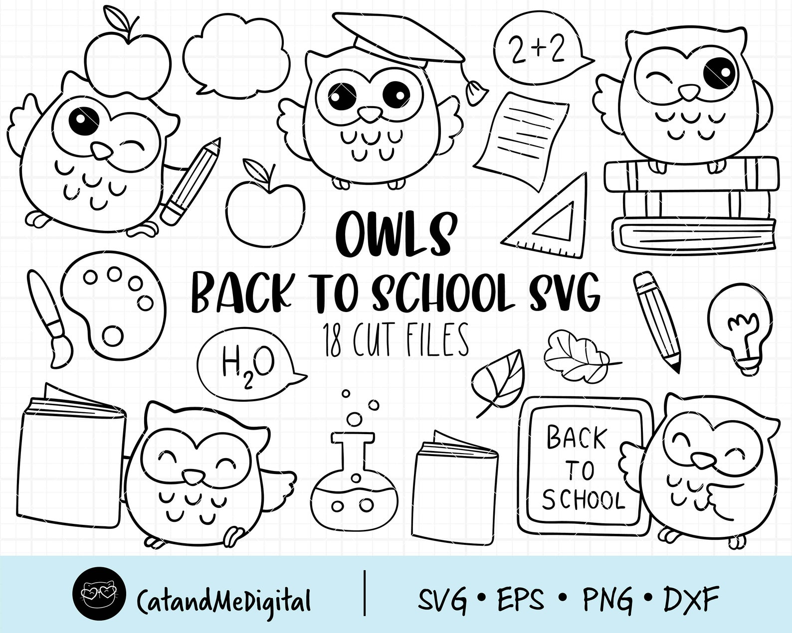 Back to school owls svg Owls clipart Graduate owl Owl outline | Etsy