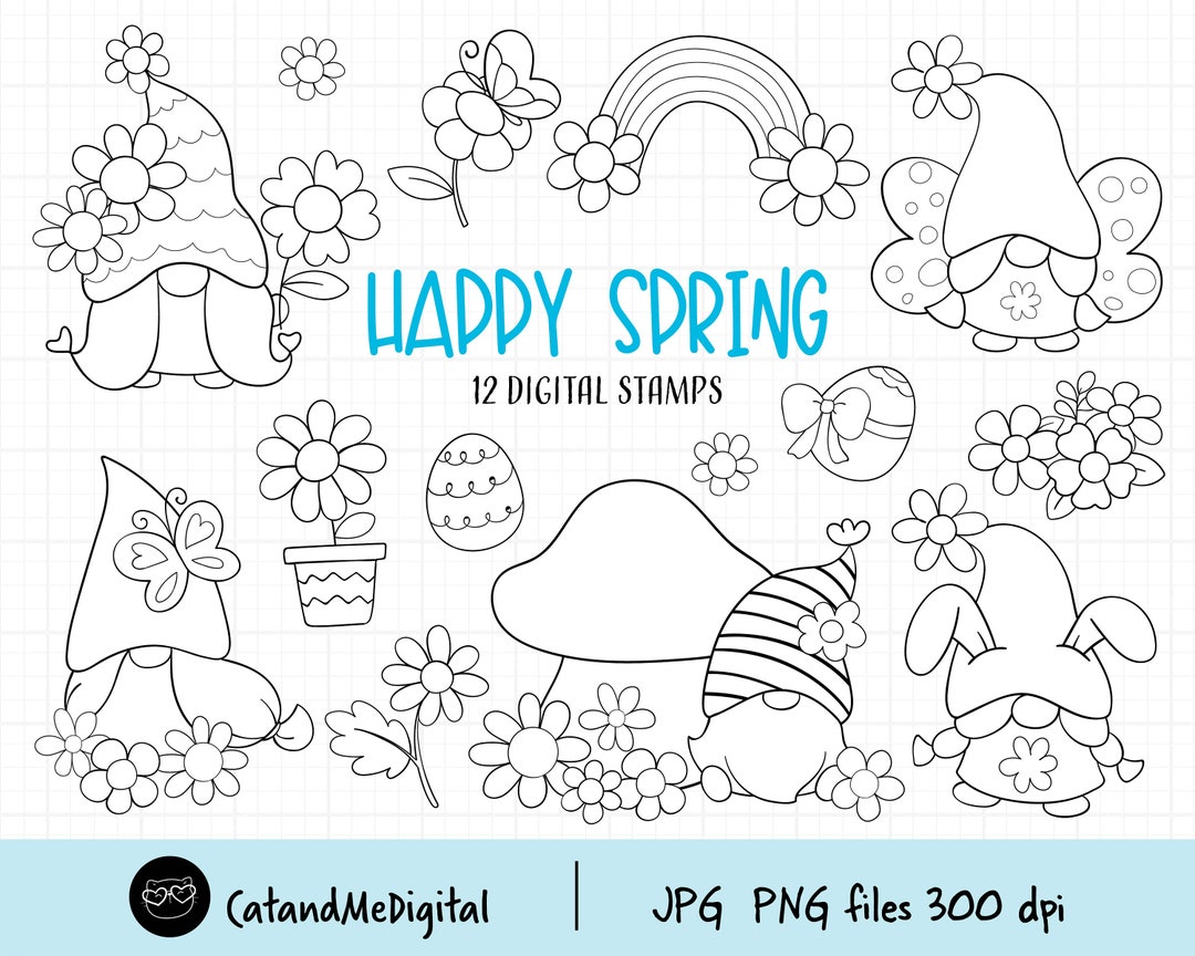 Spring Gnomes Digital Stamps Garden Gnomes Gnome Clipart Flowers ...