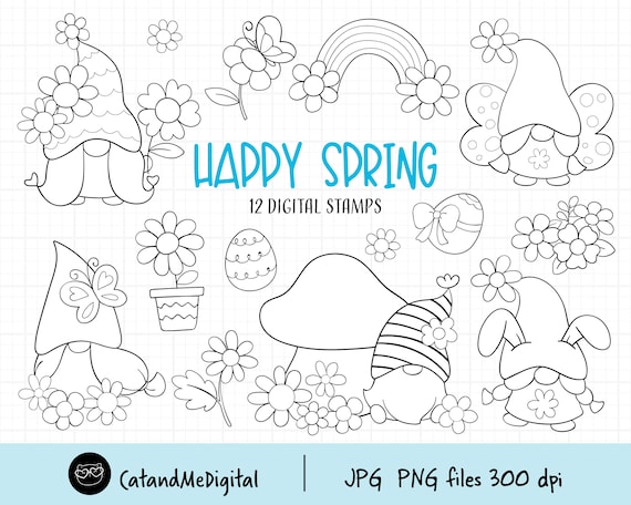 Spring Gnomes Digital Stamps Garden Gnomes Gnome Clipart - Etsy