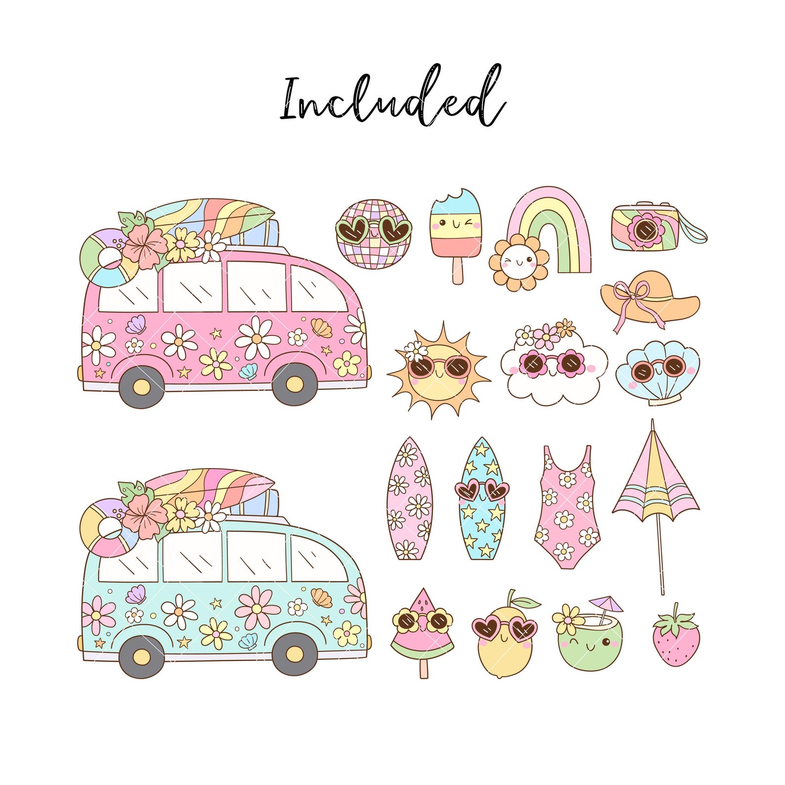 Retro Summer Clipart: Groovy Beach & Floral PNG Set (47 Files) - Etsy