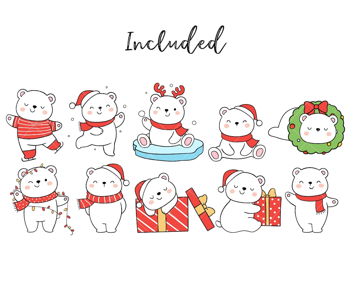 Christmas Polar Bear Clipart Bear Clipart Holiday Clipart - Etsy