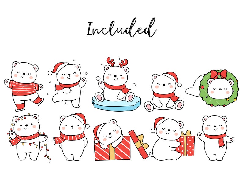 Christmas Polar Bear Clipart Bear Clipart Holiday Clipart - Etsy