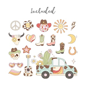 Retro Western Clipart Groovy Cowboy Clipart 70s Hippie Desert Cactus ...