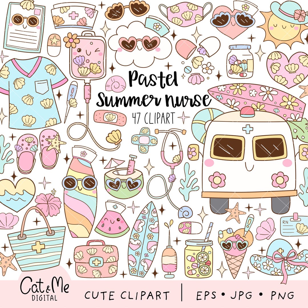 Pastel Summer Nurse Clipart Nurse Life Png Retro Beach Png Summer Vibes ...
