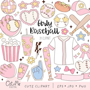 Retro Girly Baseball Clipart Pink Girl Baseball Png Trendy Sport Png ...