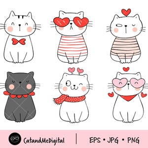 Cute Cat Valentine Clipart Valentine Clipart Valentine Love | Etsy