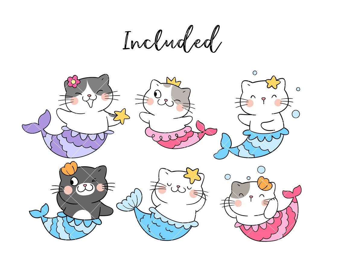 Cat Mermaid Clipart Funny Cat Clip Art Meowmaid Clipart Mermaid Kitten ...
