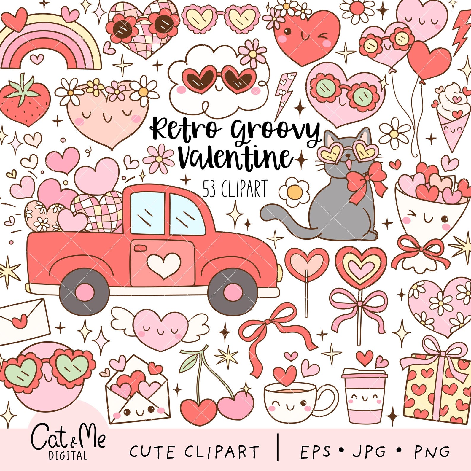 Groovy Valentine Clipart Retro Valentine's Day Clipart Hippie Love Png ...
