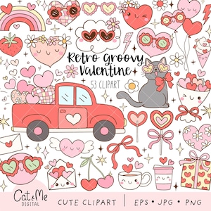 Groovy Valentine Clipart Retro Valentine's Day Clipart Hippie Love Png ...