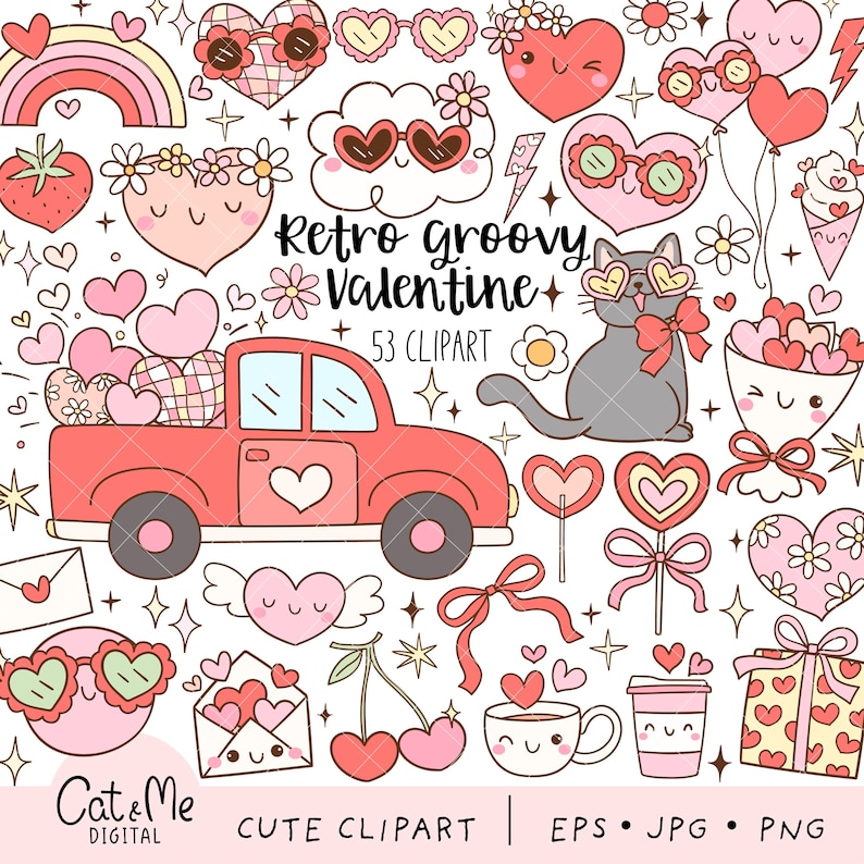 Groovy Valentine Clipart Retro Valentine's Day Clipart Hippie Love Png ...