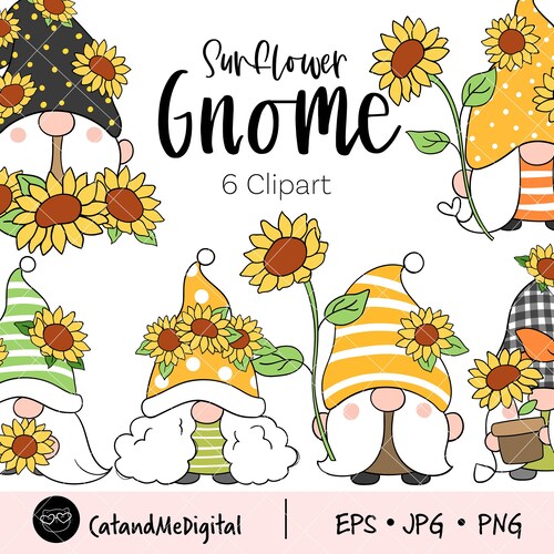 Sunflower Gnome Clipart Png Summer Gnomes Nordic Gnomes Spring - Etsy