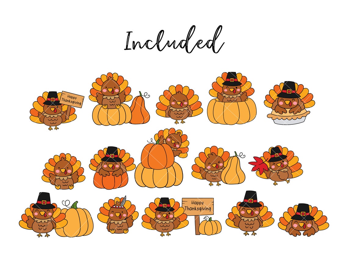 Cute Turkey Clipart Thanksgiving Clipart Autumn Clipart Fall - Etsy