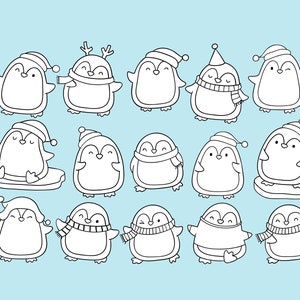 Penguin Digital Stamp Doodle Penguin Christmas Clipart Penguin Winter ...