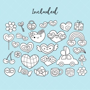 Groovy Valentine Digital Stamp Doodle Outline Coloring Valentine's Day ...