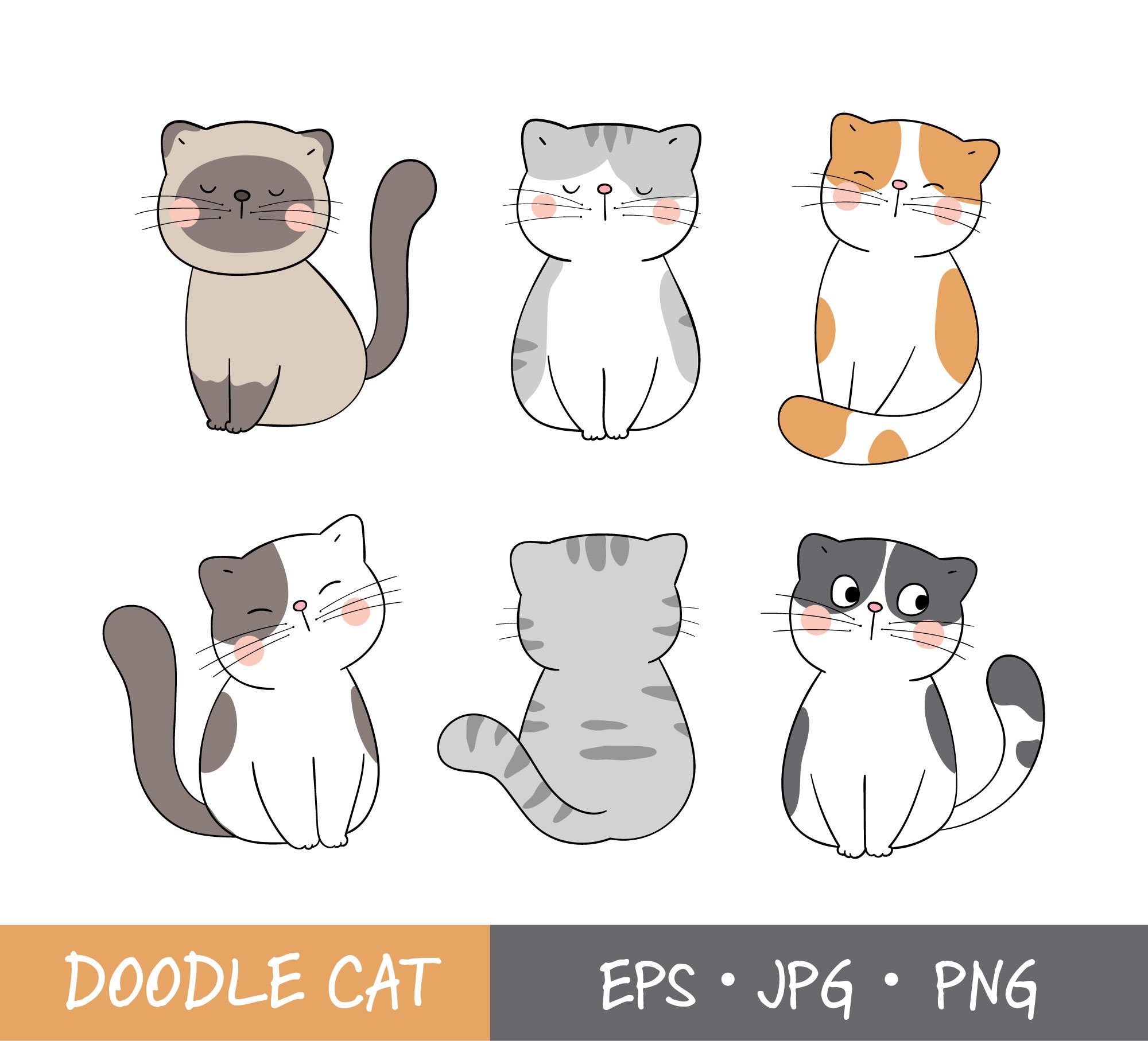 Clipart cute cat Cat digital download Cute cat clipart Kawaii - Etsy México