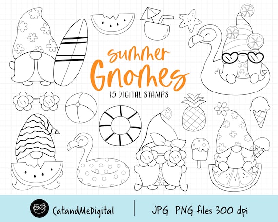 Summer Gnome Digital Stamp Beach Gnomes Clipart Summer Line - Etsy