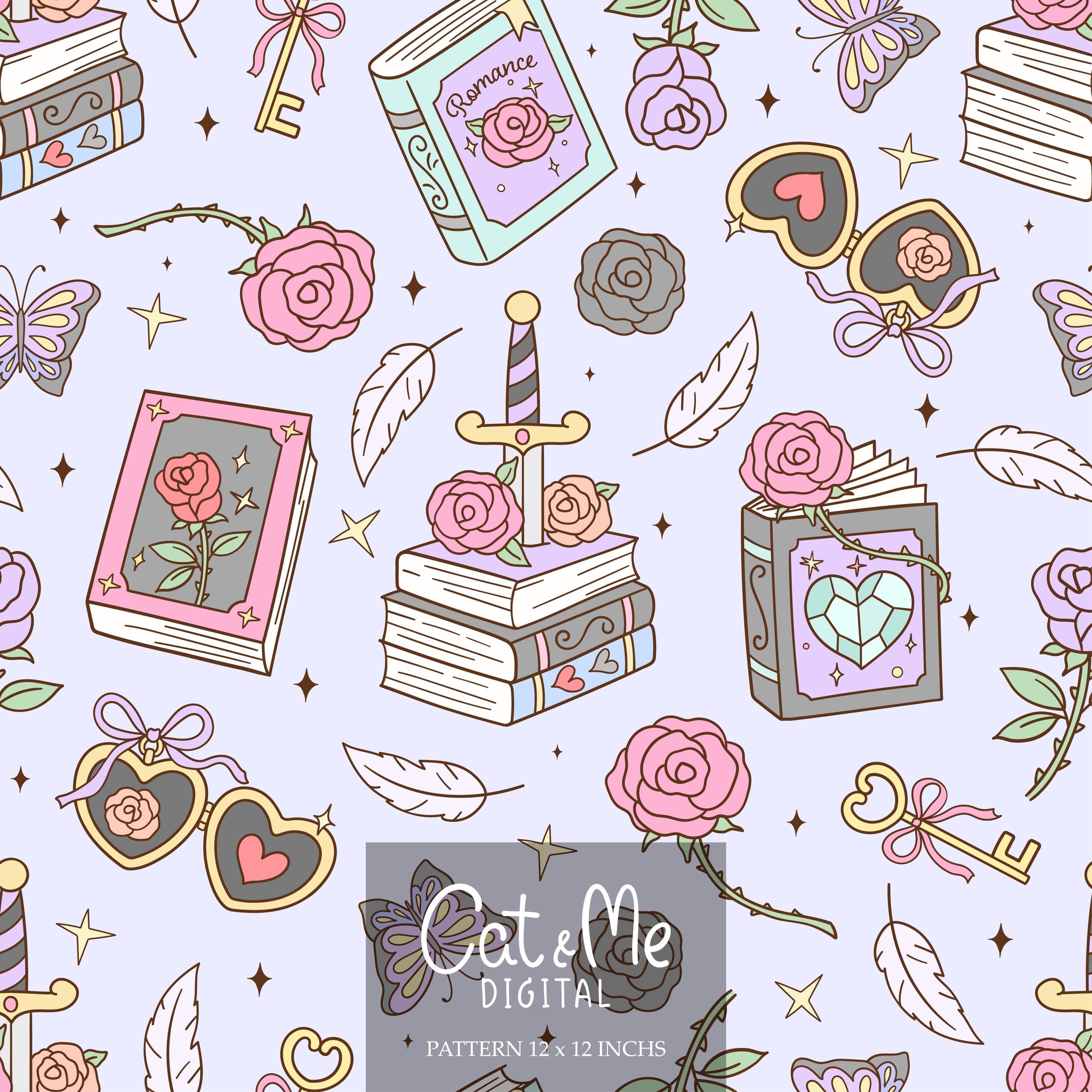 Fantasy Bookish Seamless Pattern Romantasy Pattern Dark Academia Book ...