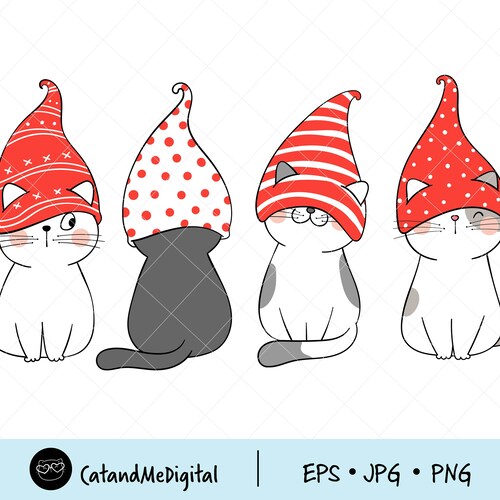 Christmas Cat With Gnome Hat Clipart Clipart Cat Christmas - Etsy