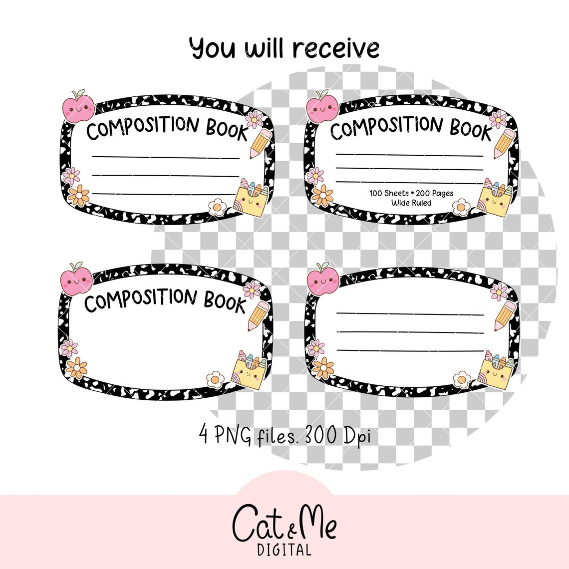 Composition Book Label Png Back to School Png Notebook Labels Printable ...