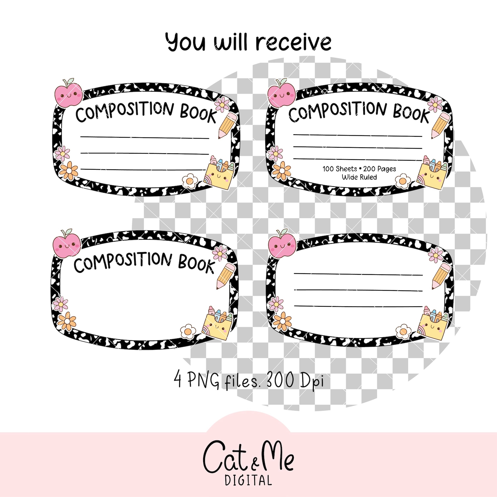 Composition Book Label Png Back to School Png Notebook Labels Printable ...