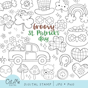 Groovy Retro St. Patrick's Day Digital Stamp Doodle Outline Coloring ...