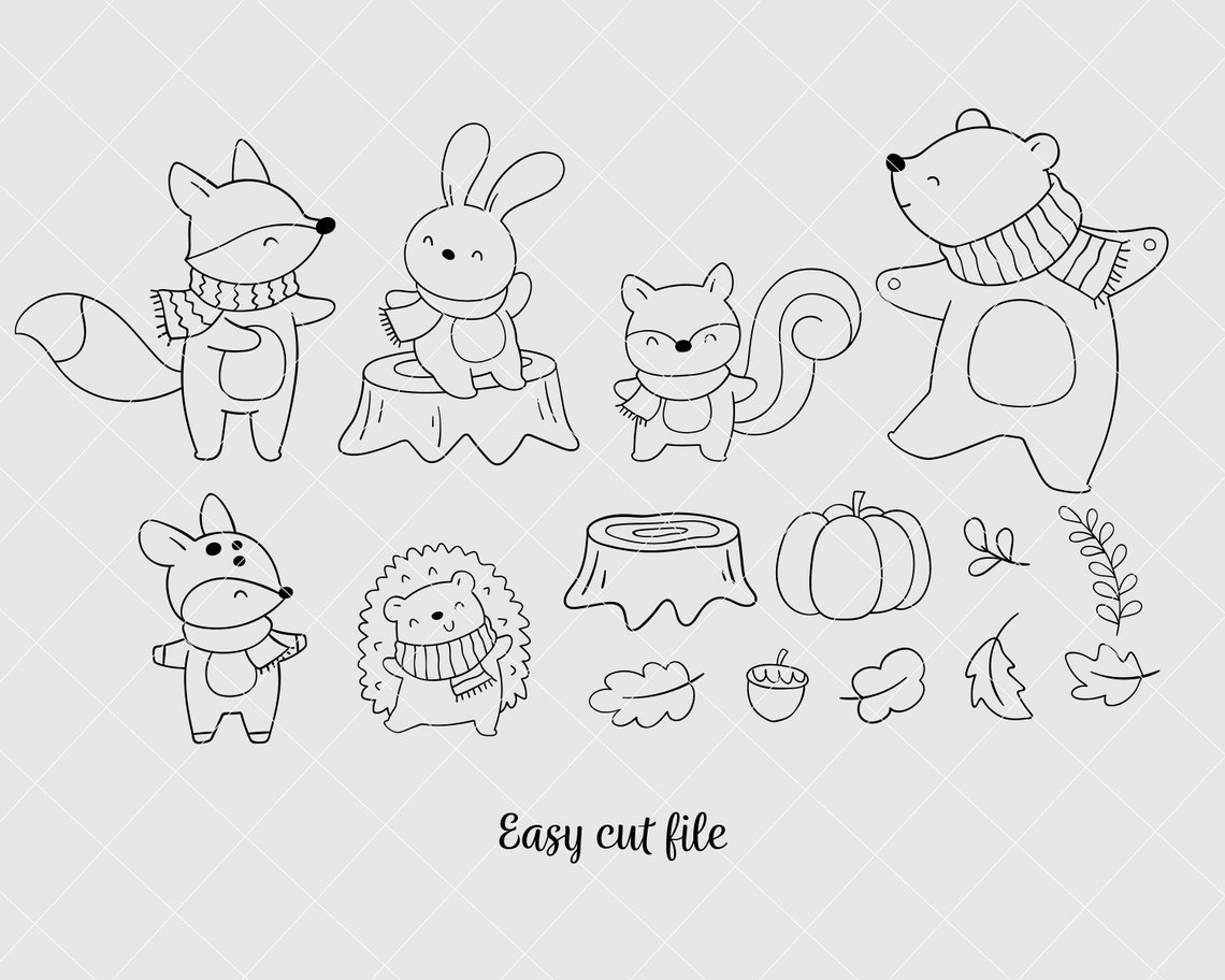 Autumn Woodland Svg Fall Autumn Svg Fall Clipart Outline - Etsy