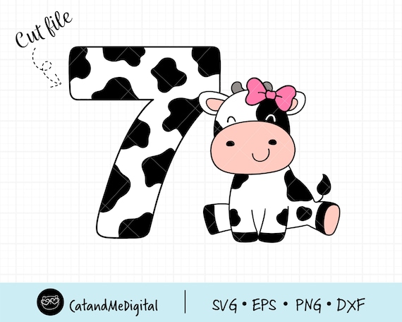 Cow Number Seven Birthday Svg 7th Birthday Svg Cow Print Svg | Etsy