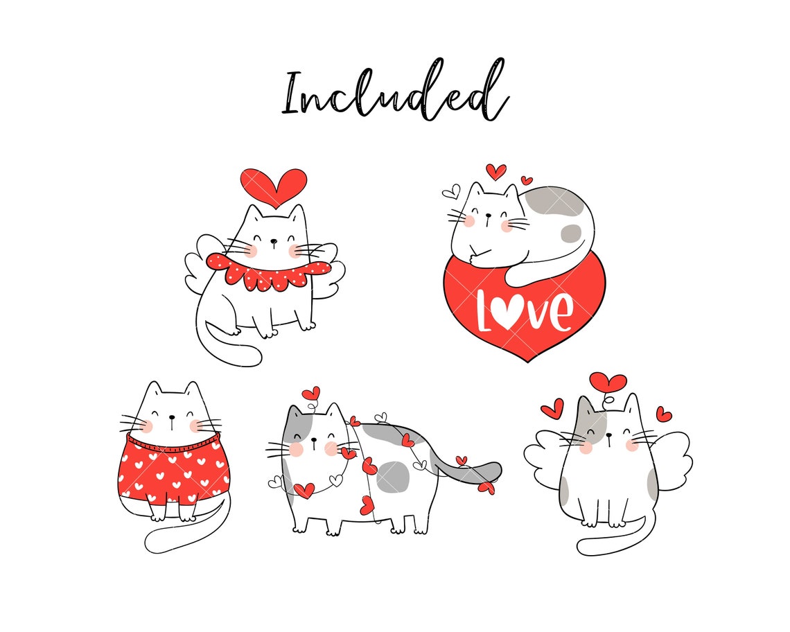 Cute Cat Valentine Clipart Valentine Love Love Clipart | Etsy