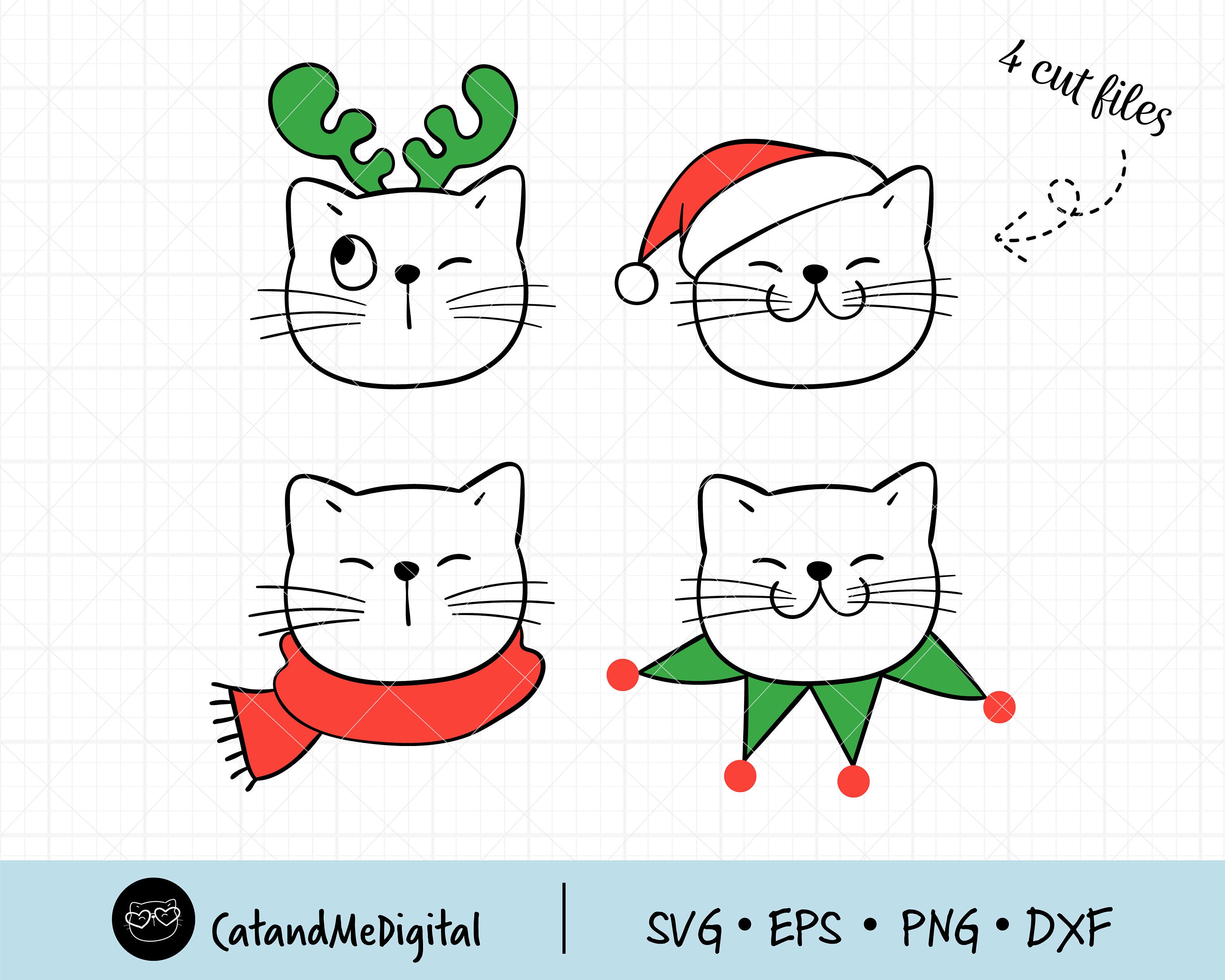 Christmas cat SVG cut fileHappy catCutting FilesCat with | Etsy