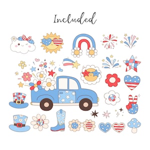 Groovy 4th of July Clipart Retro Fourth of July Png Hippie Patriotic ...