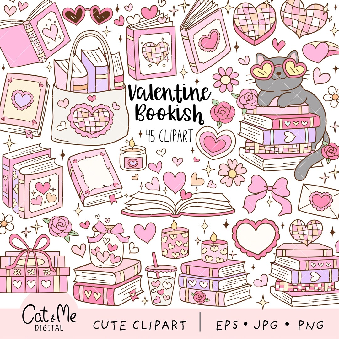 Valentine Bookish Clipart Groovy Bookish Png Cozy Readers Png Cozy ...
