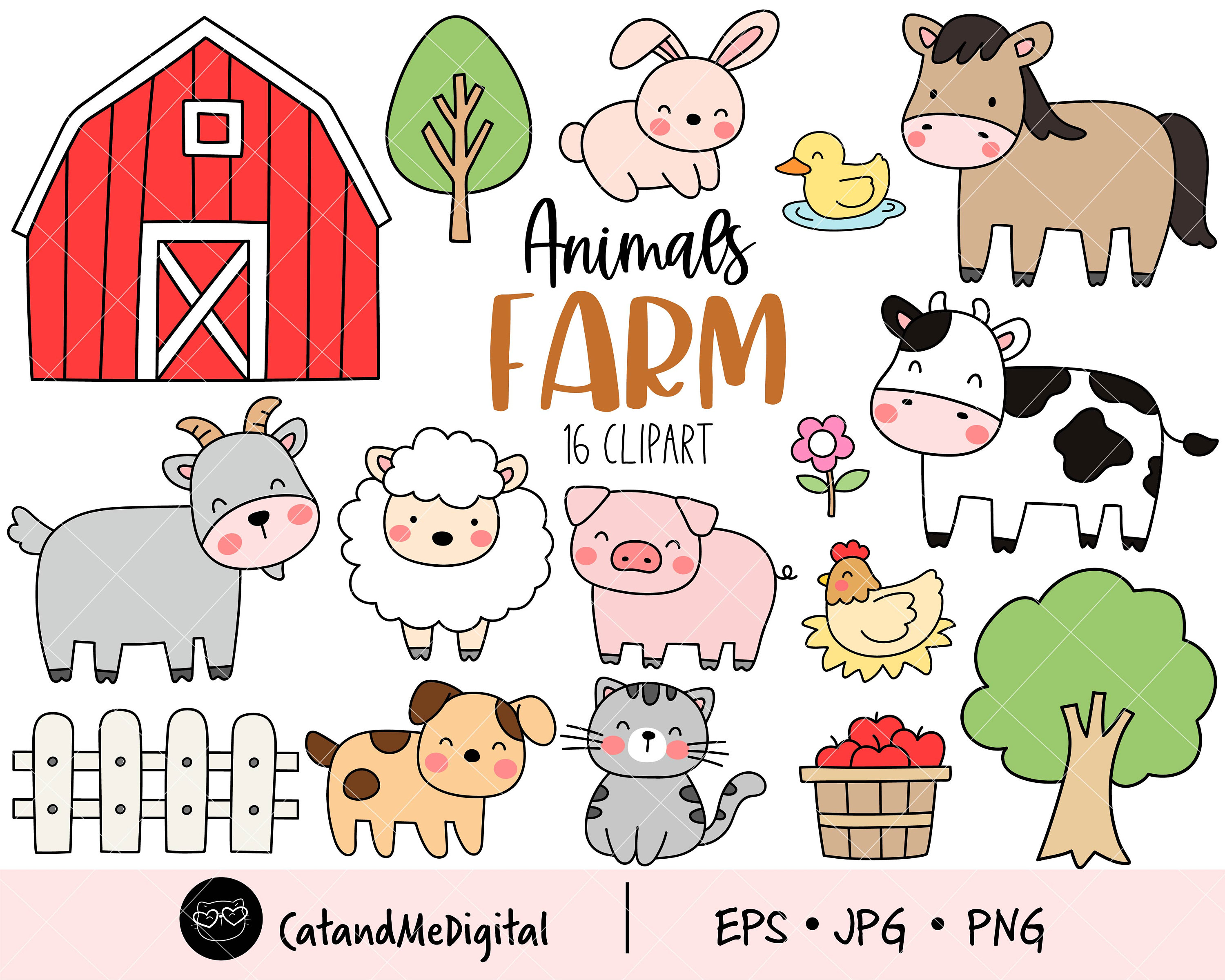 Animals Farm Clipart Cute Farm Animals Farm Clipart Animal - Etsy UK
