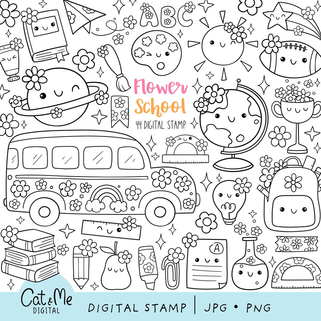 Flower School Digital Stamp Doodle Spring School Png Teacher Spring ...