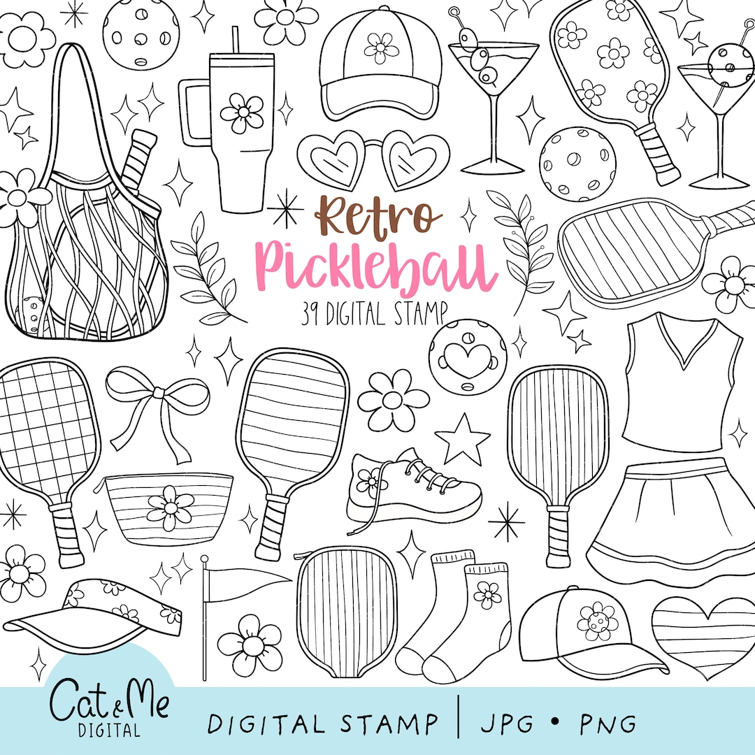Doodle Pickleball Digital Stamp Outline Pickleball Png Pickleball ...