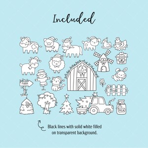 Doodle Christmas Farm Digital Stamp Outline Farm Animal Coloring Cow ...