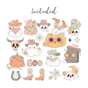 Groovy Western Halloween Clipart Cowboy Halloween Png Retro Fall Png ...