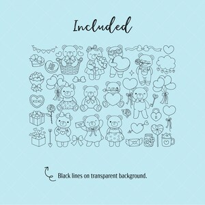 Sweet Teddy Bears Digital Stamp, Valentine’ Day Png, Doodle Love Bear ...