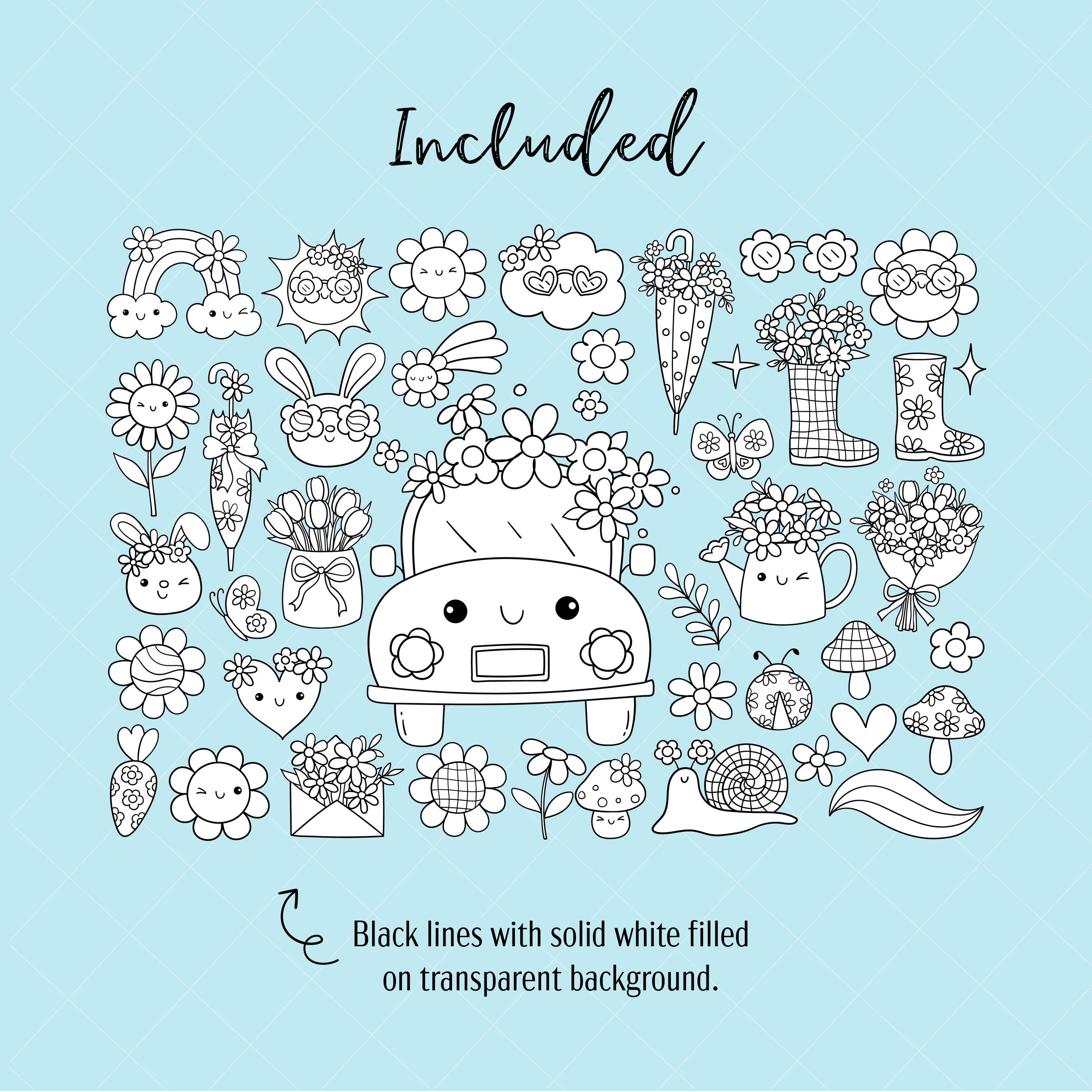 Doodle Flower Spring Digital Stamp Outline Spring Coloring Flower Power ...